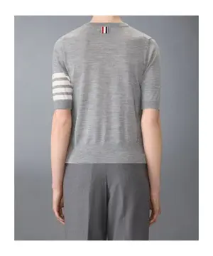Thom Browne 4-bar Sheer Sleeve Fine-knitted T-shirt - Light Gray