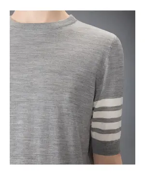 Thom Browne 4-bar Sheer Sleeve Fine-knitted T-shirt - Light Gray