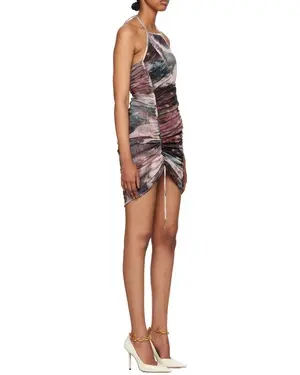 Balmain Abstract Print Ruched Halterneck Dress