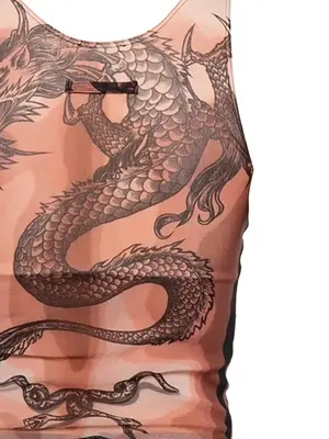 JEAN PAUL GAULTIER Tattoo Print Mesh Tank Top