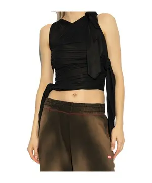 DIESEL® Sleeveless Top With Shoulder Knots And Pleated Details