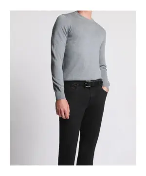 FAY Round Neck Wool Knitwear With Logo Detail - Grey