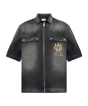 Off-White Logo Embroidered Short-sleeved Denim Shirt