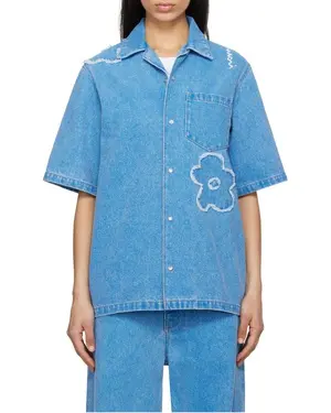 Marni Logo Embroidered Denim Shirt