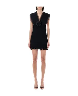 Alessandra Rich V-neck Mini Dress With Floral Appliqu