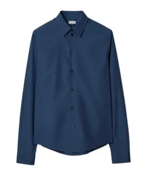 Burberry Logo Embroidered Long Sleeved Shirt - Deep Graphite Blue