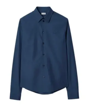 Burberry Logo Embroidered Long Sleeved Shirt - Deep Graphite Blue