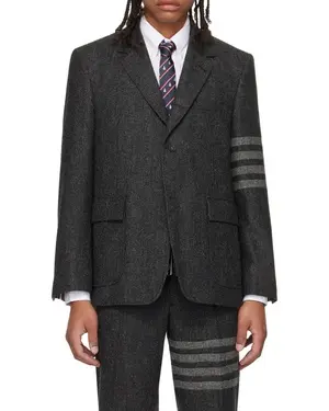 Thom Browne Stripe-detailed Single-breasted Tailored Blazer - Grey