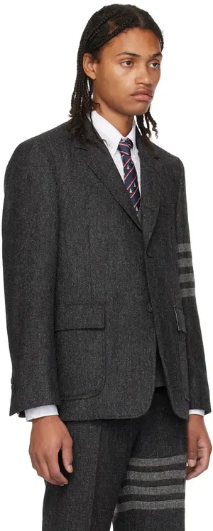 Thom Browne Stripe-detailed Single-breasted Tailored Blazer - Grey