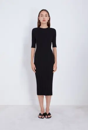 LOULOU STUDIO Round Neck Ribbed Dress - Black
