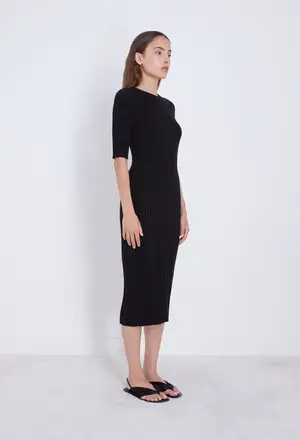 LOULOU STUDIO Round Neck Ribbed Dress - Black