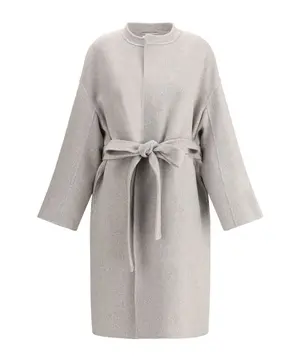 THE ROW Belted Waist Crewneck Coat - Grey