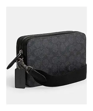 COACH Zipped Leather Messenger Bag - Black