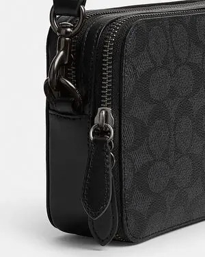 COACH Zipped Leather Messenger Bag - Black