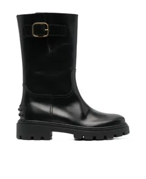 TOD'S Buckled Round Toe Boots - Black