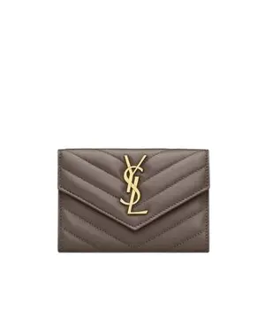 Saint Laurent Cassandre Matelassé Small Envelope Wallet - Gray