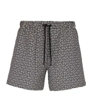 Balmain Printed Pb Labyrinth Swim Shorts - Black