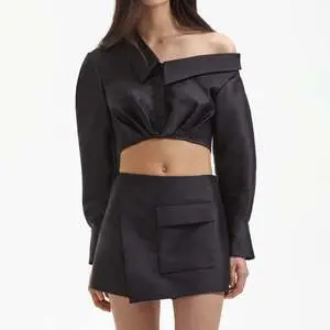 SELF-PORTRAIT Asymmetrical Crepe Mini Shorts