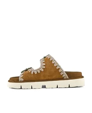 Mou Suede Sandals With Double Straps And Trademark Stitching