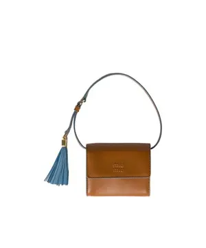 Miu Miu Leather Wallet With Shoulder Strap - Cognac/starry Blue