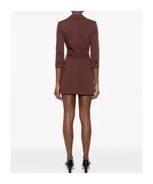 Elisabetta Franchi Belted Lapel Dress - Cacao