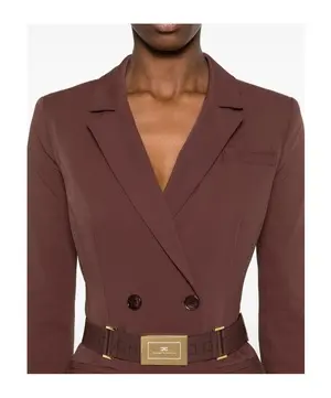 Elisabetta Franchi Belted Lapel Dress - Cacao