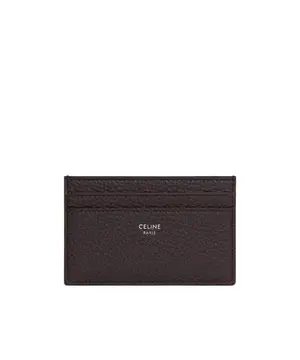 Celine Medium Card Holder In Grained Calfskin - Black