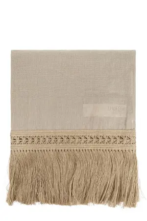 Max Mara Logo Embroidered Fringed Scarf - Nude