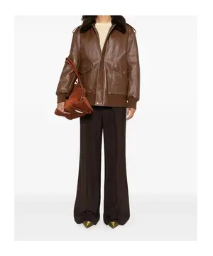 Prada Nappa Leather Bomber Jacket With Fur Collar