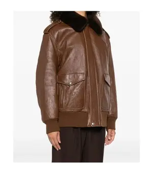 Prada Nappa Leather Bomber Jacket With Fur Collar