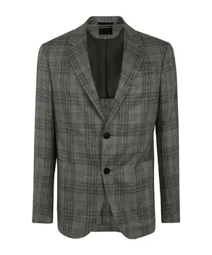 Zegna Single Breasted Checked Tailored Blazer - Black