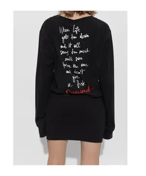 Dsquared2 Slogan Printed Long Sleeve Mini Dress - Black