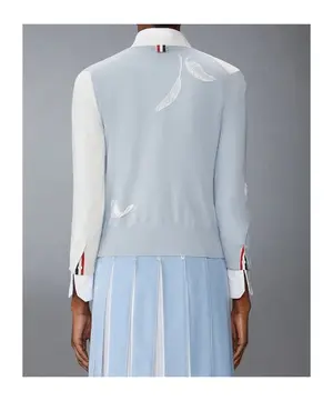 Thom Browne Feather Intarsia Pointelle Relaxed Fit V-neck Cardigan