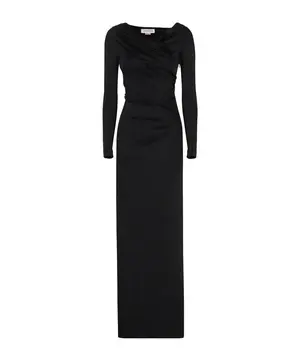 Victoria Beckham Off-shoulder Draped Satin Gown - Black