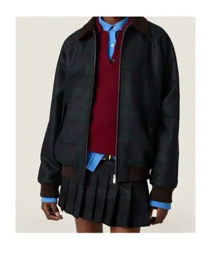Miu Miu Long-sleeved Zipped Coat With Trimmed Pockets - Black