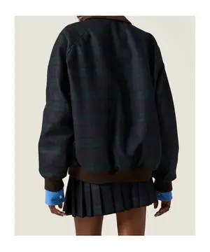 Miu Miu Long-sleeved Zipped Coat With Trimmed Pockets - Black