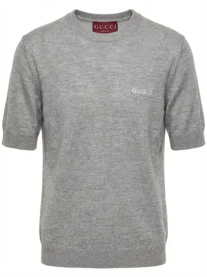Gucci Cashmere Silk Top With Embroidered Logo - Grey