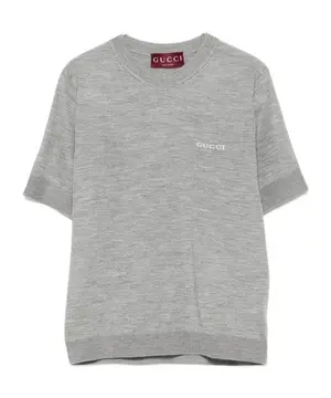 Gucci Cashmere Silk Top With Embroidered Logo