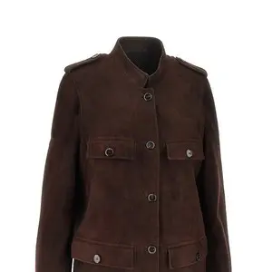 Prada Long-sleeved Button-up Jacket With Stand Collar - Brown