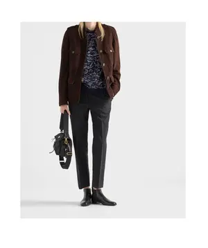 Prada Long-sleeved Button-up Jacket With Stand Collar - Brown
