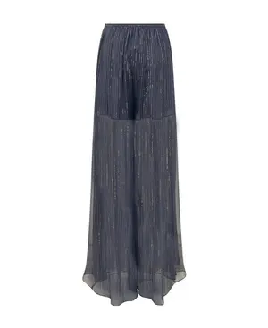 Rochas Sheer Wide Leg Pants With Vertical Metallic Stripes - Black