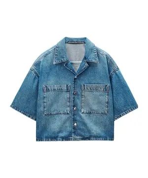 Alexander Wang Cropped Denim Shirt With Logo Pocket