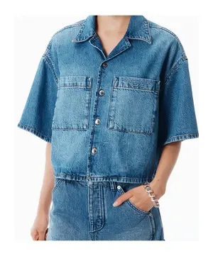 Alexander Wang Cropped Denim Shirt With Logo Pocket