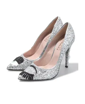 CHIARA FERRAGNI Sequined Pointed Toe High Heels - Gray