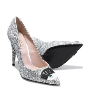 CHIARA FERRAGNI Sequined Pointed Toe High Heels - Gray