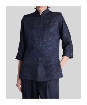Giorgio Armani Sequin Embellished Stand Collar Jacket - Blue