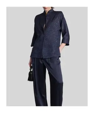 Giorgio Armani Sequin Embellished Stand Collar Jacket - Blue