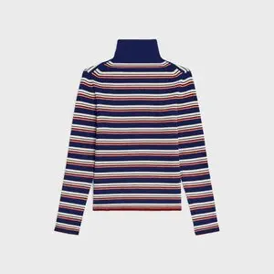 Celine Striped Ribbed Wool Turtleneck Sweater - Blue/beige/red