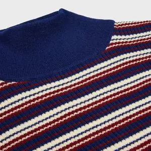 Celine Striped Ribbed Wool Turtleneck Sweater - Blue/beige/red