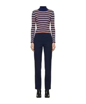 Celine Striped Ribbed Wool Turtleneck Sweater - Blue/beige/red